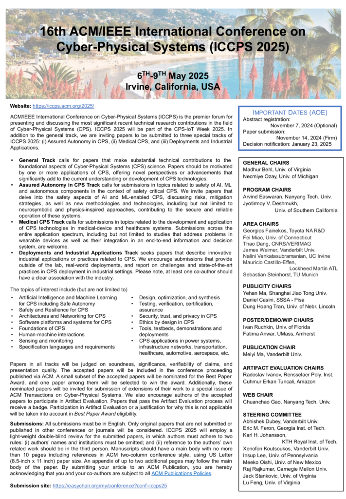 ICCPS2025 – ACM/IEEE Conference on Cyber-Physical Systems